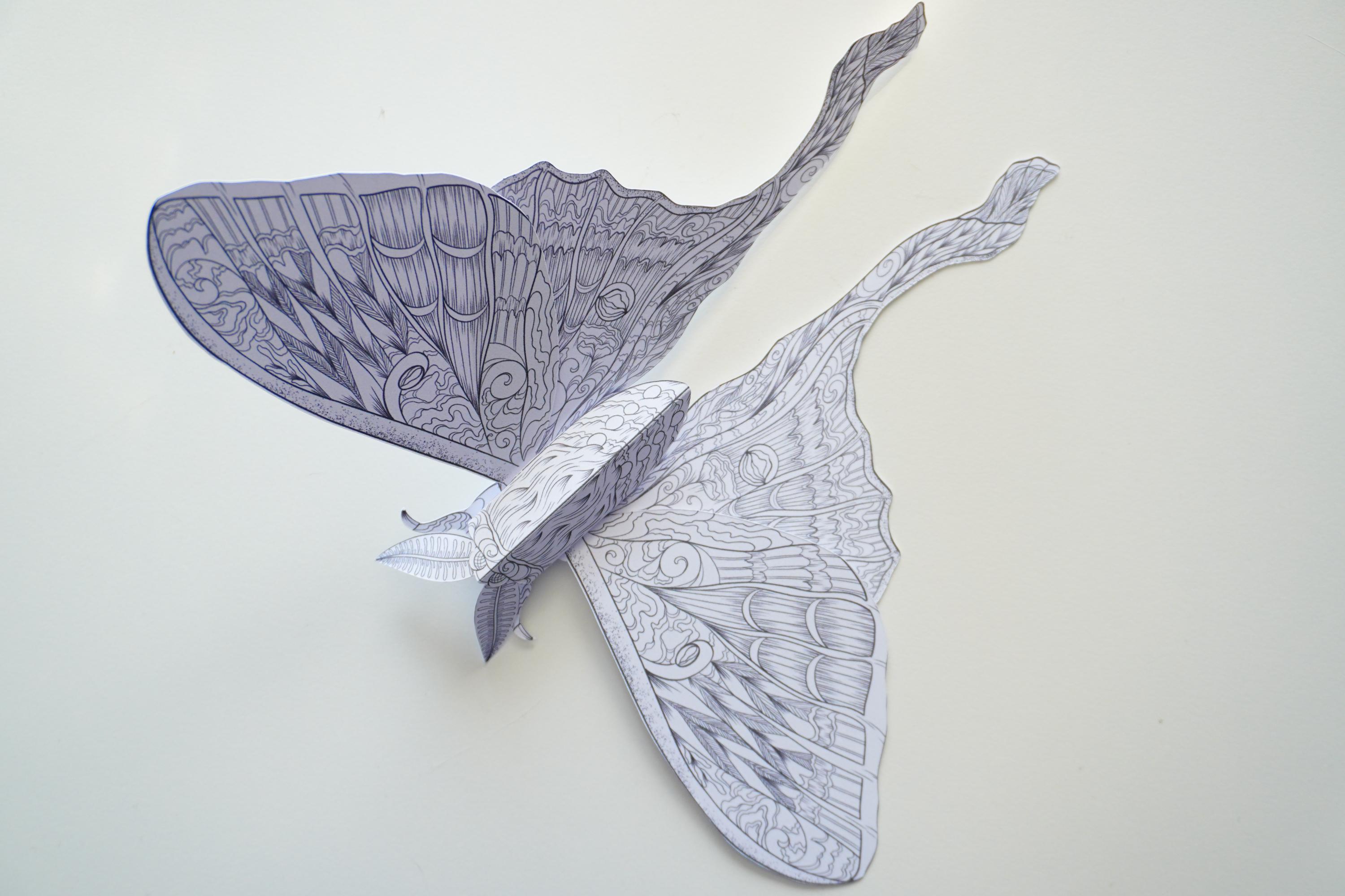 Coloring Luna Moth Paper Craft: DIY Printable Template (digital ...