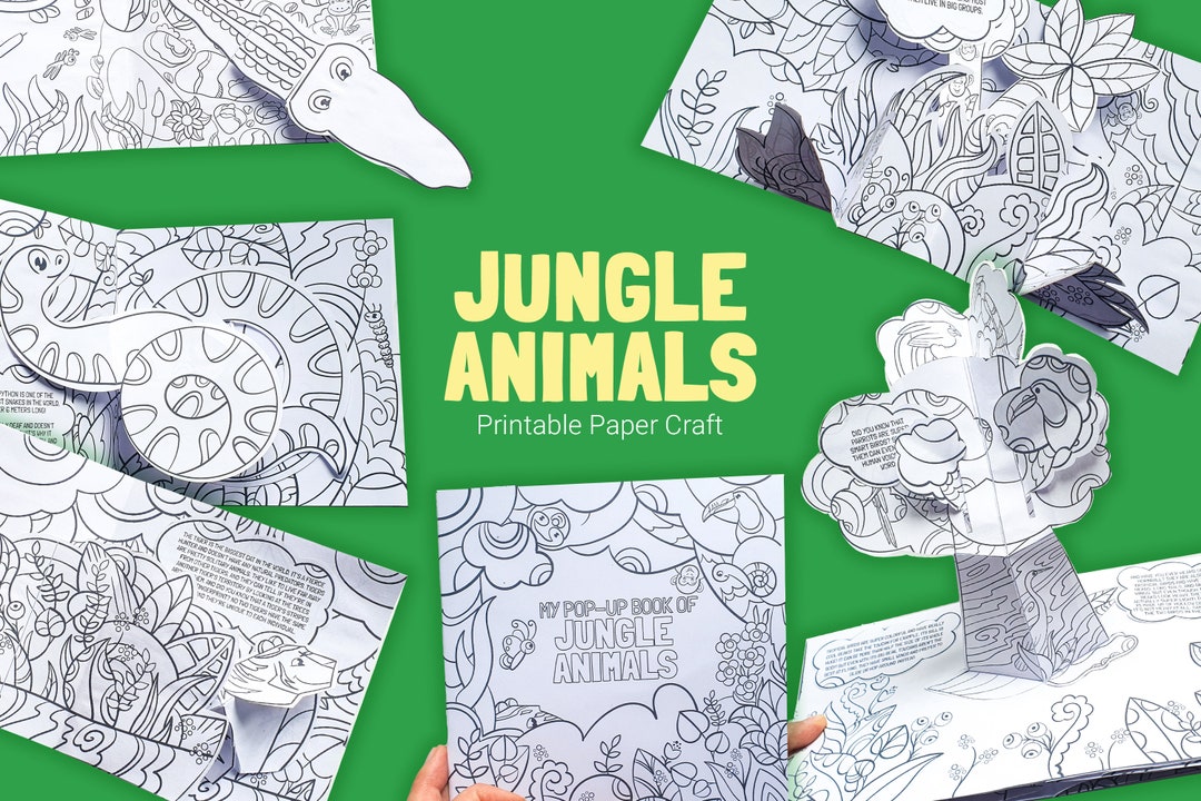 Jungle Animals Pop-up Book Coloring Papercraft for Kids Diy - Etsy