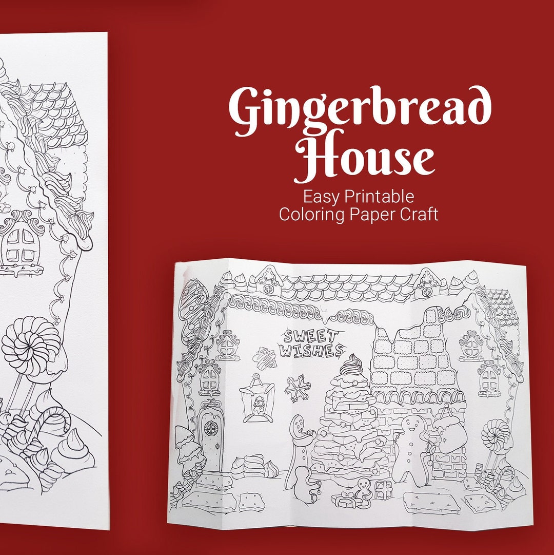 Gingerbread House Coloring Page for Children and Adults, Family ...