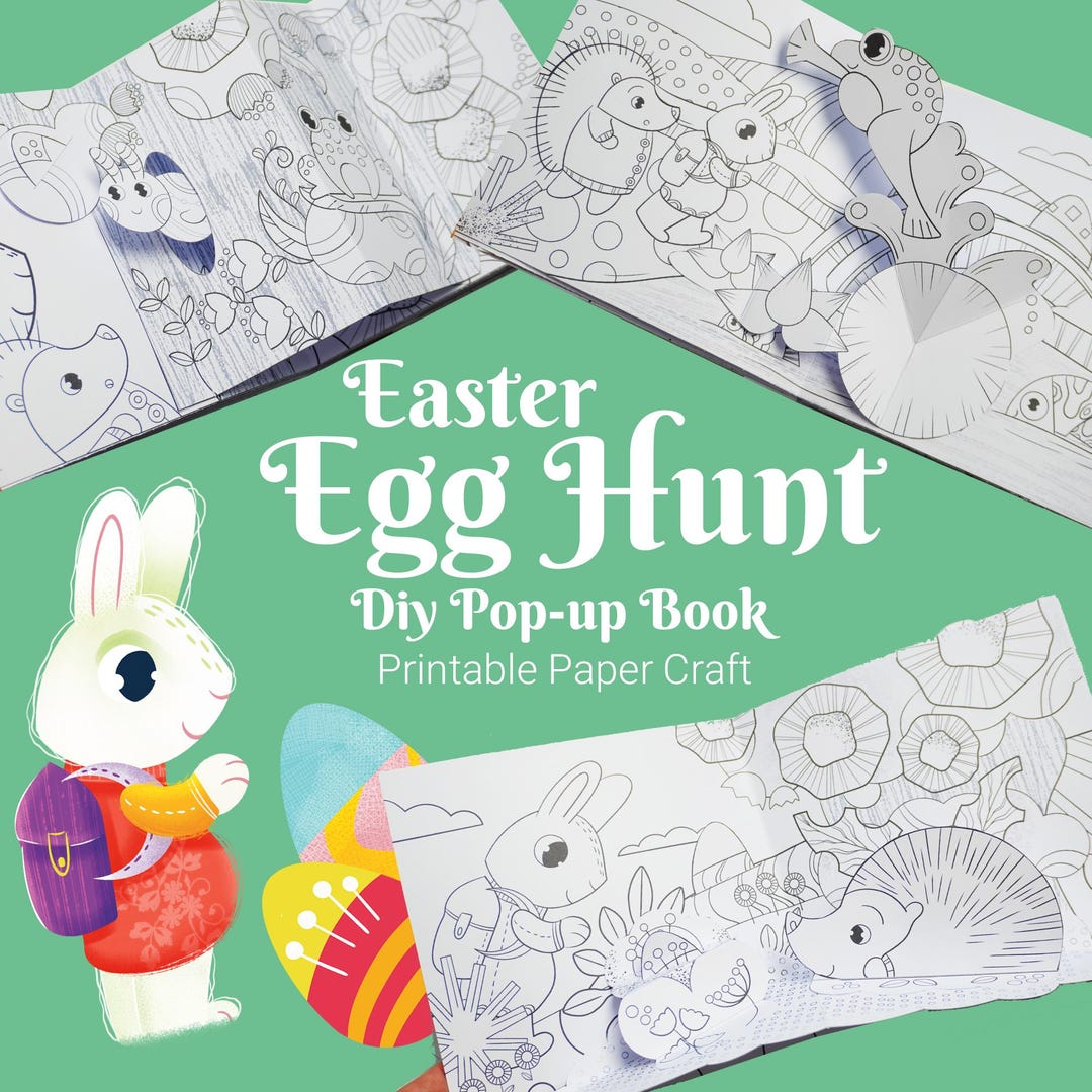 Easter Printable Pop up Book for Children, Egg Hunt DIY Book, Paper ...