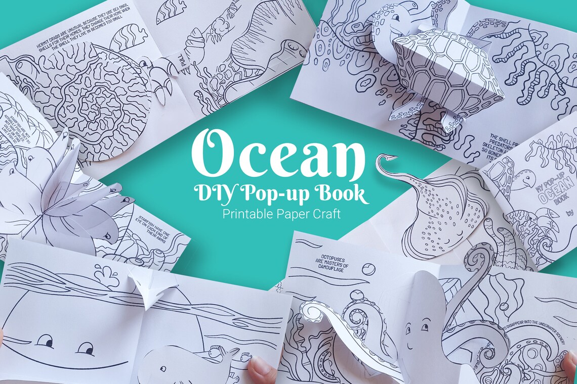 Ocean Animals Coloring Pop-up Book Kit: Origami Papercraft (digital ...