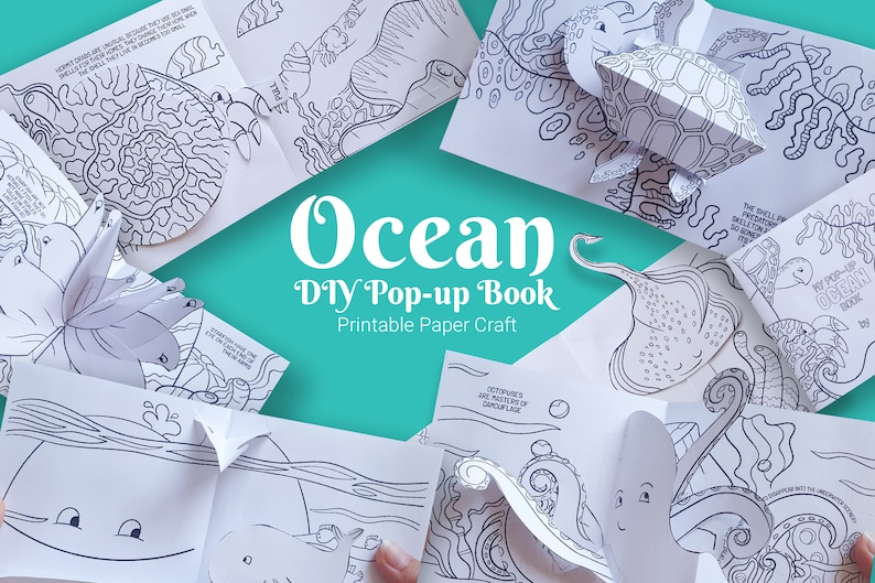 Ocean Animals Coloring Pop up Book Kit for Kids, Origami, Cut and Paste ...