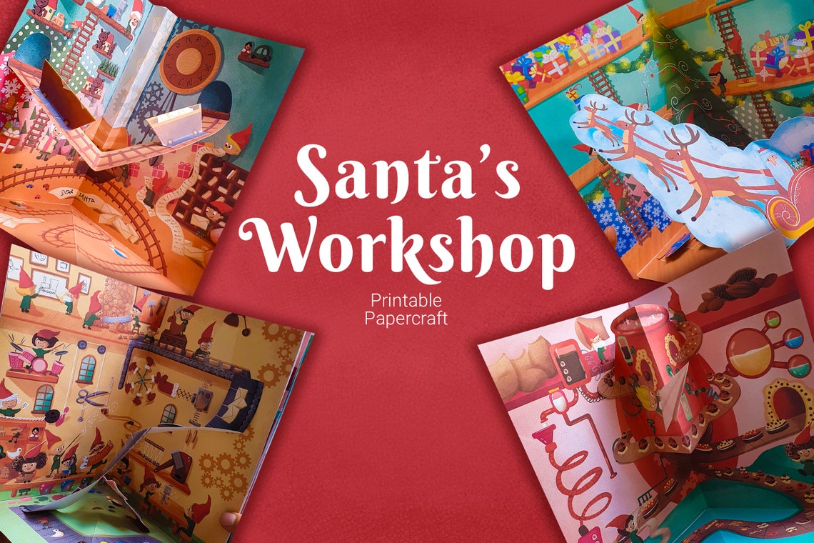 Santa's Workshop Christmas Papercraft for Kids and Adults - Etsy