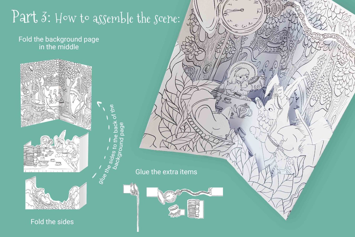 Alice in Wonderland Diy Pop up Book Project and Coloring Pages - Etsy