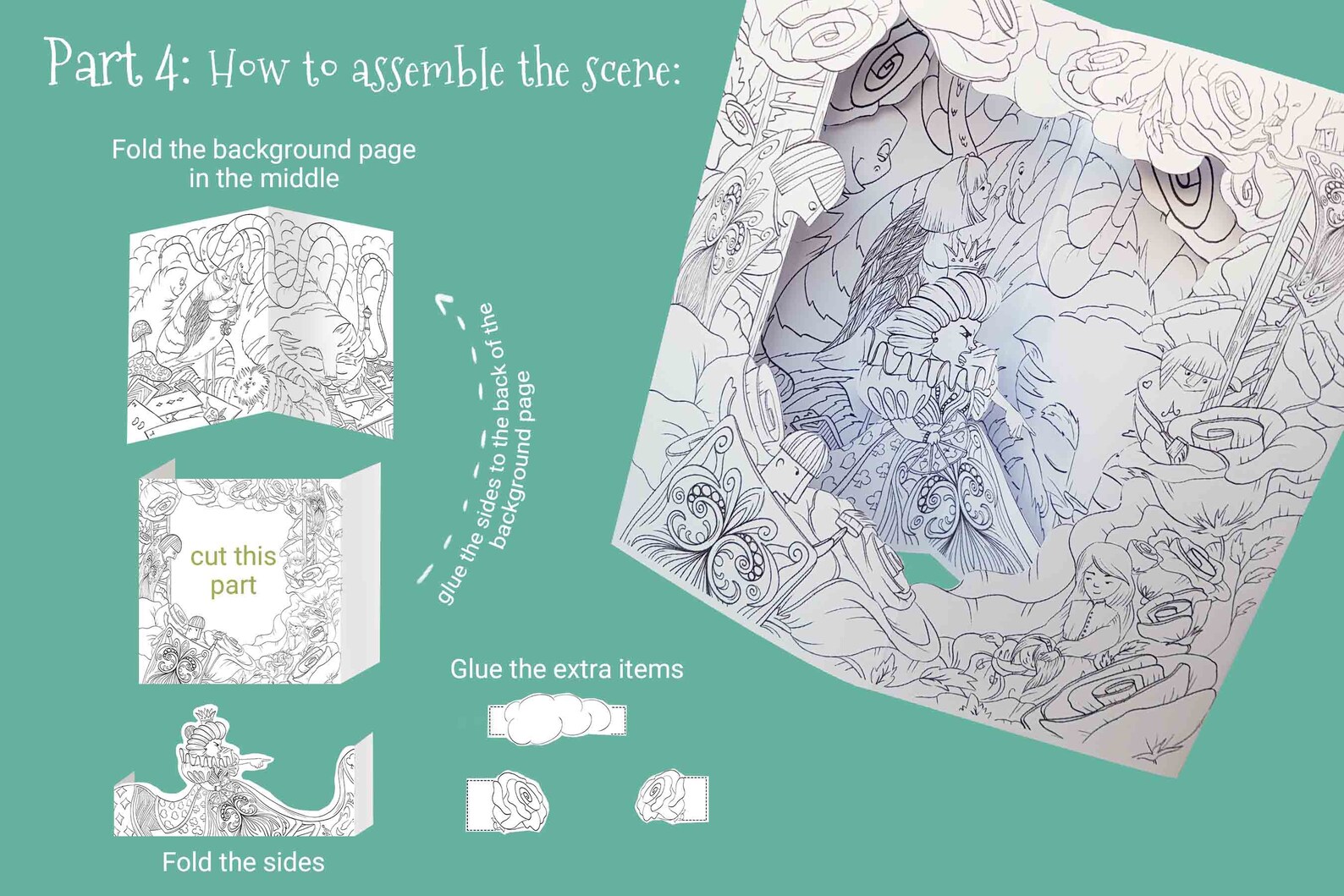 Alice in Wonderland Diy Pop up Book Project and Coloring Pages - Etsy