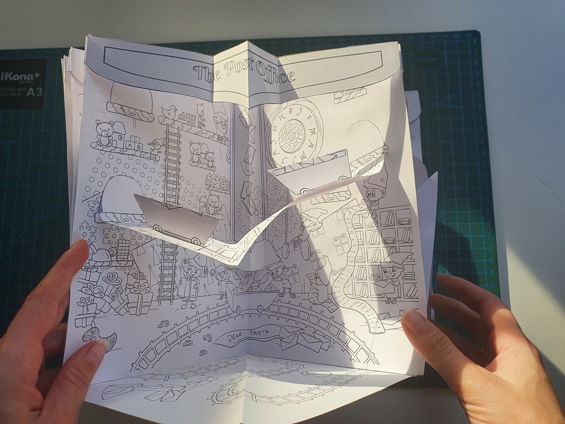 Santa's Workshop Christmas Coloring Pop-up Papercraft - Etsy