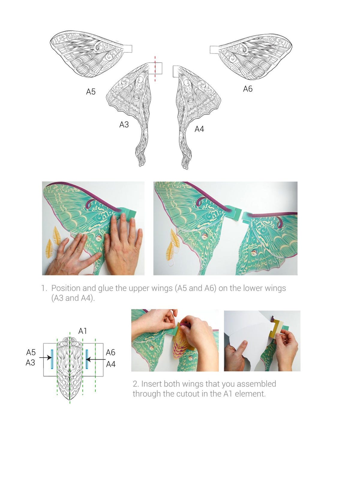 Coloring Luna Moth Paper Craft: DIY Printable Template (digital ...