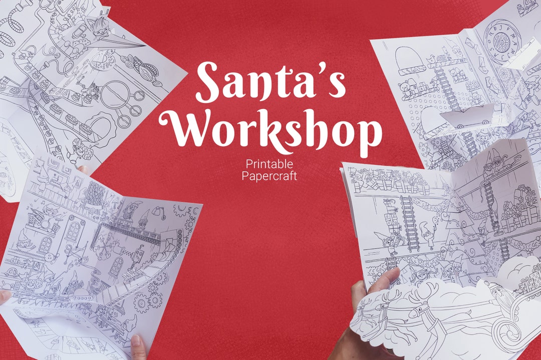 Santa's Workshop Christmas Coloring Pop-up Papercraft, Christmas ...
