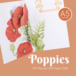 Poppies Popup Card, Flowers DIY Popup Card, Printable Template, 3D Card ...