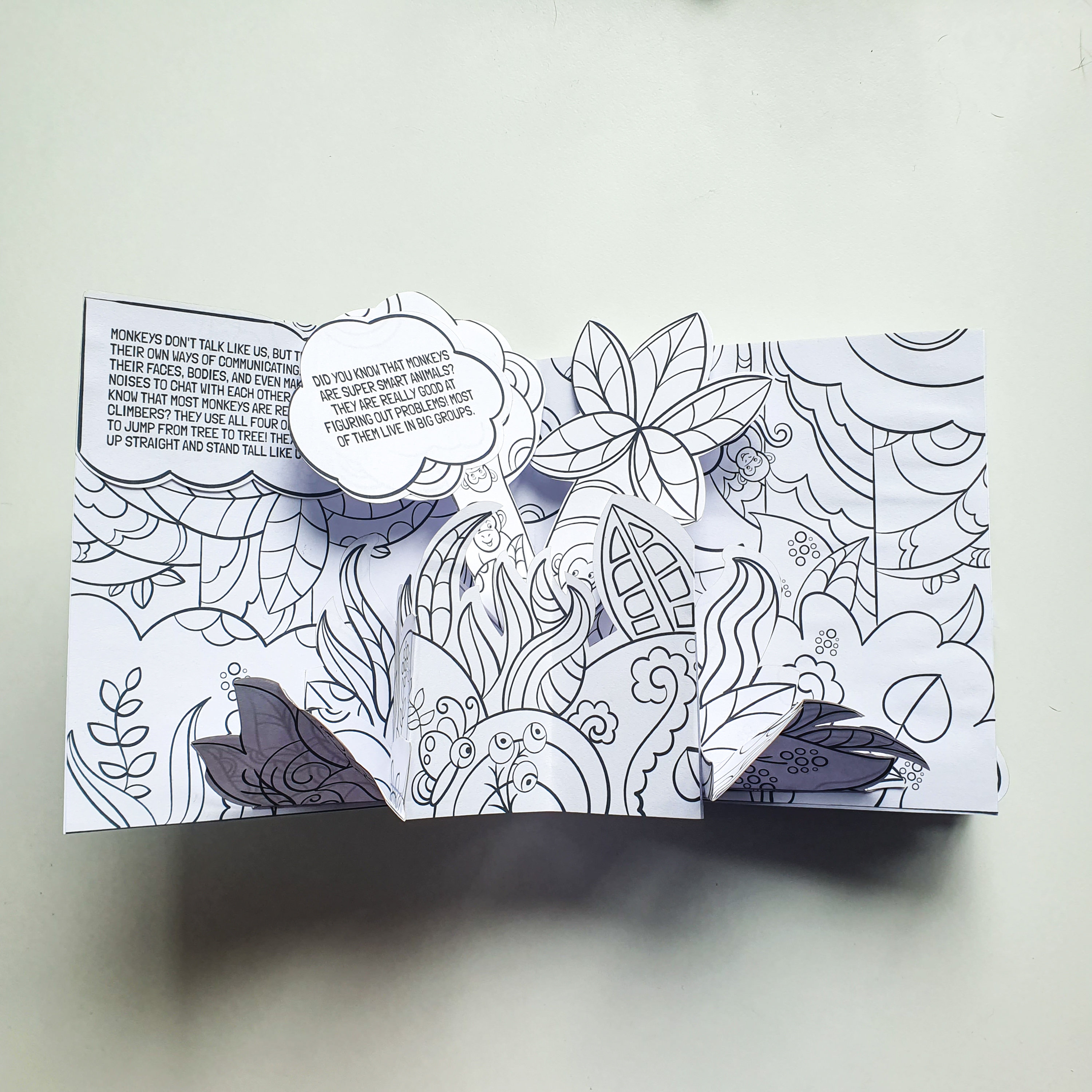 Jungle Animals Pop-up Book, Coloring Papercraft for Kids, Diy Printable ...