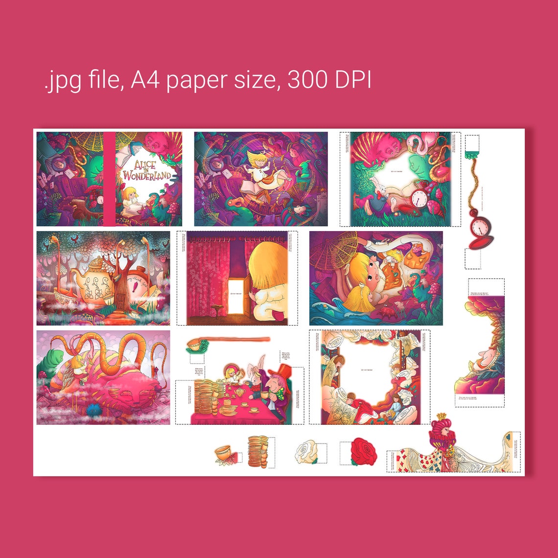 Alice in Wonderland Miniature Carousel Book Kit: DIY Paper Craft ...