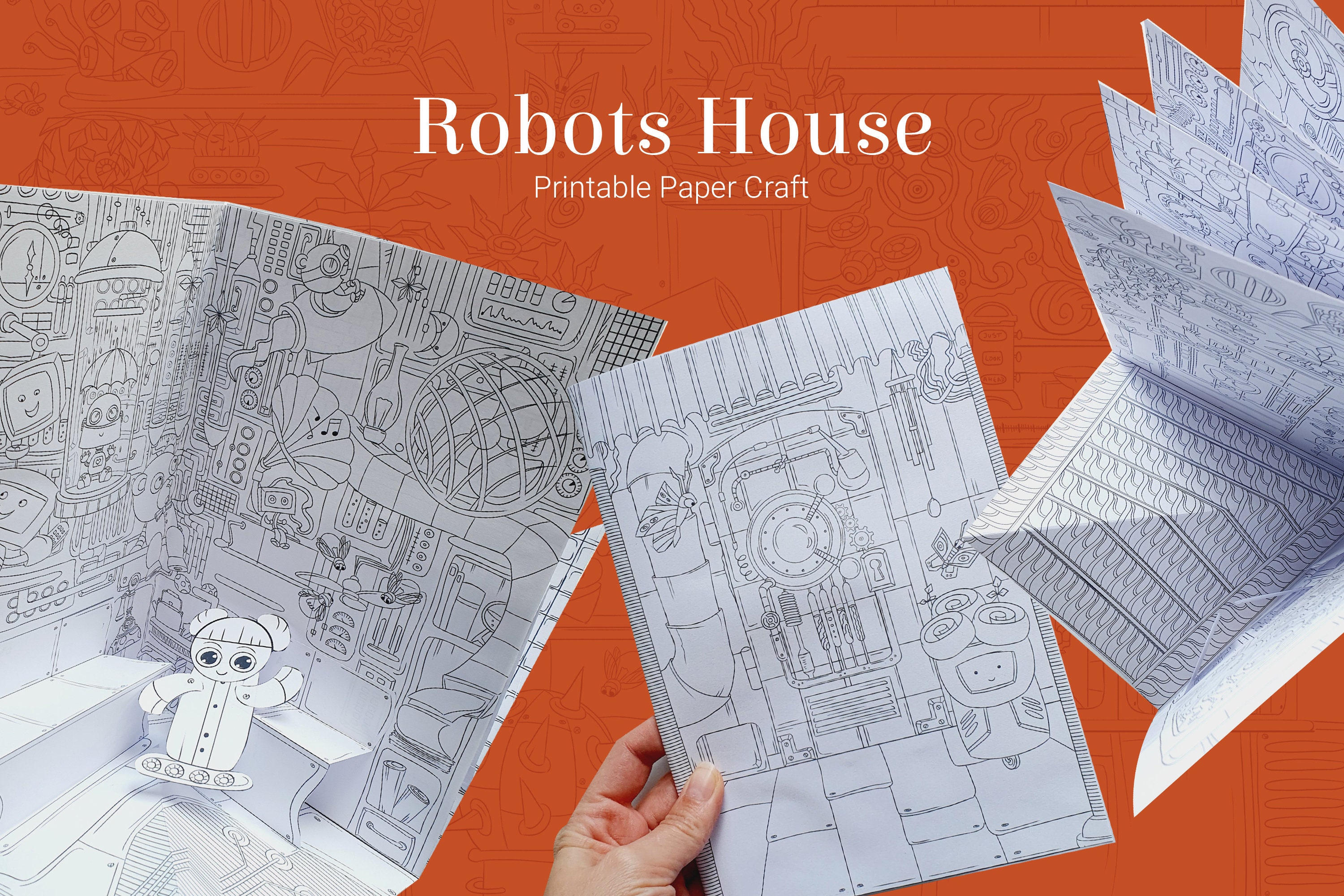 Robot House 3d Papercraft Model With Pop-up Elements Coloring - Etsy UK