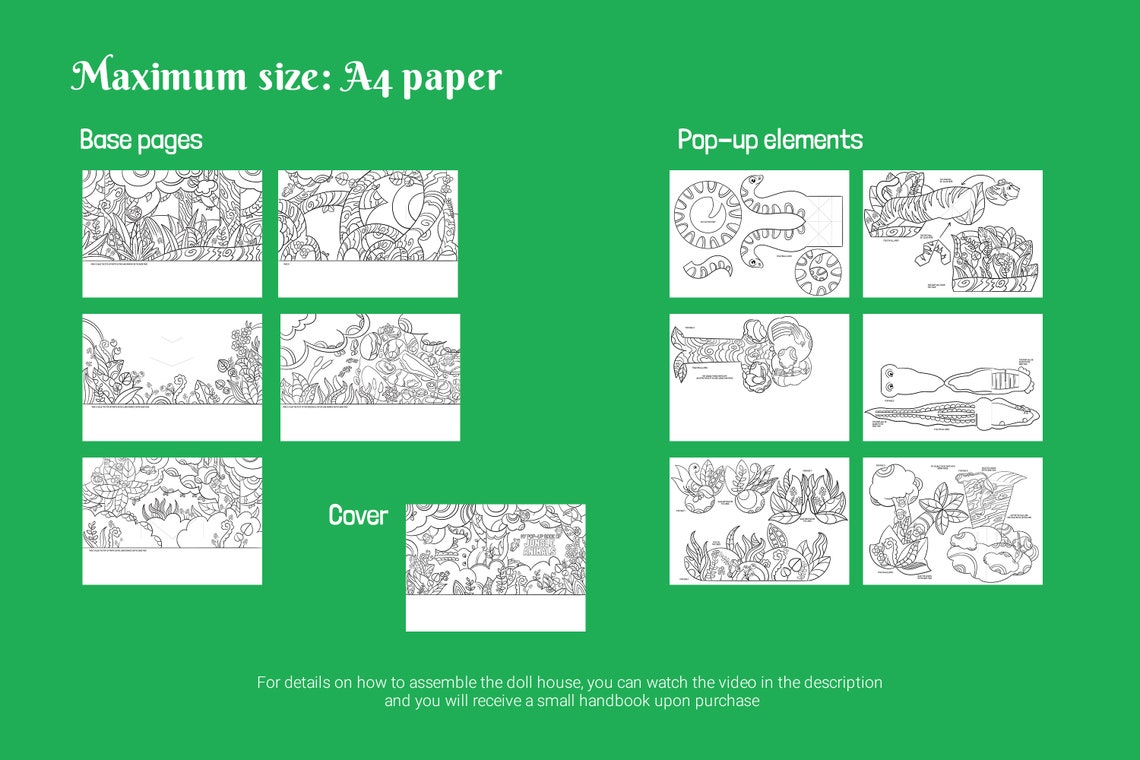 Jungle Animals Pop-up Book, Coloring Papercraft for Kids, Diy Printable ...