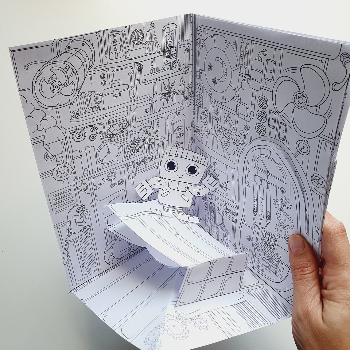 Robot House 3d Papercraft Model With Pop-up Elements, Coloring Pages ...