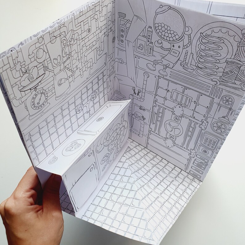 Robot House 3d Papercraft Model With Pop-up Elements, Coloring Pages ...