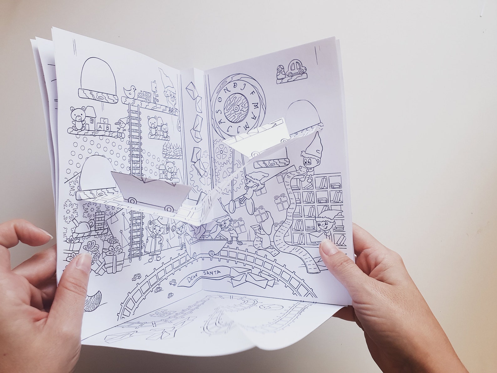 Santa's Workshop Christmas Coloring Pop-up Papercraft - Etsy