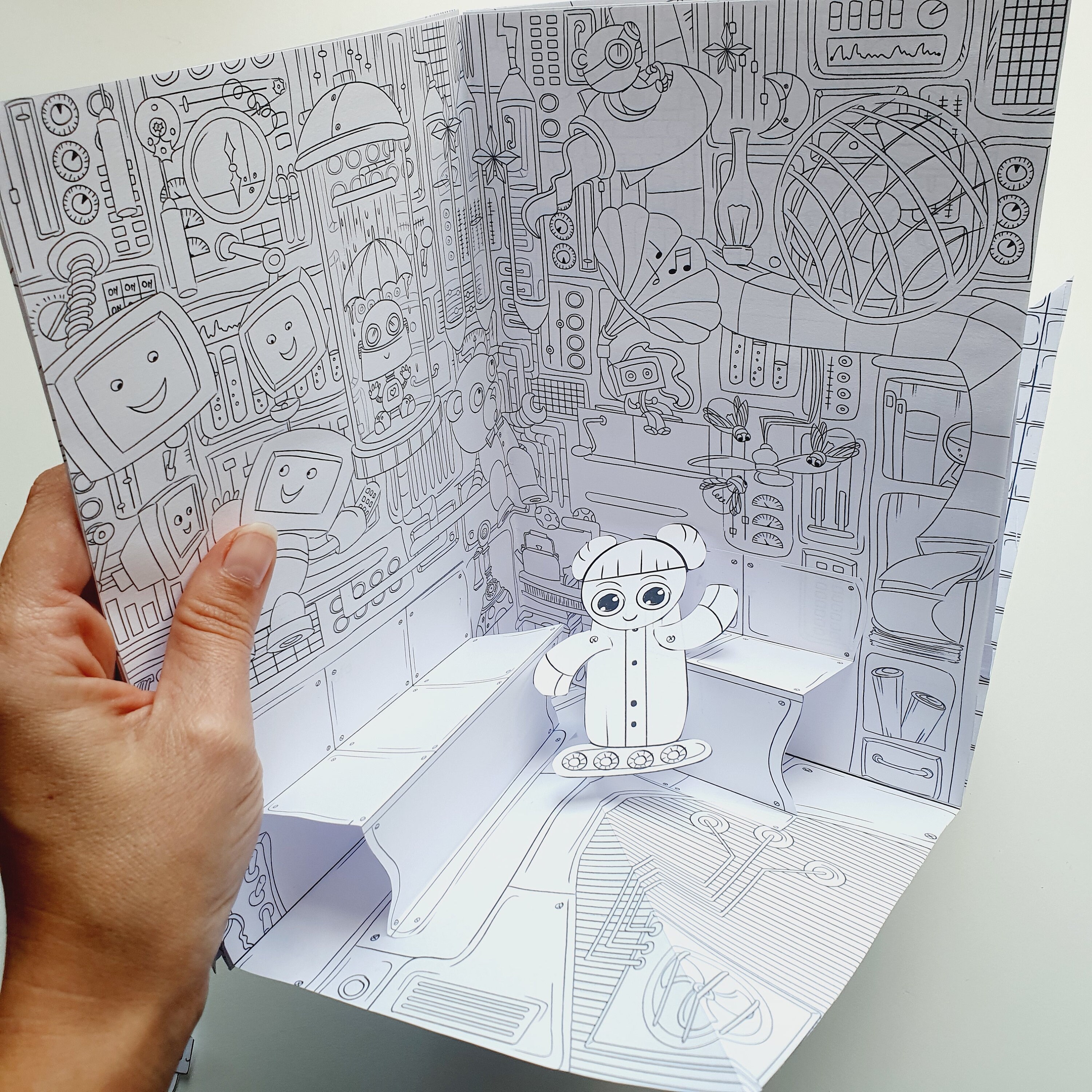 Robot House 3d Papercraft Model With Pop-up Elements, Coloring Pages ...