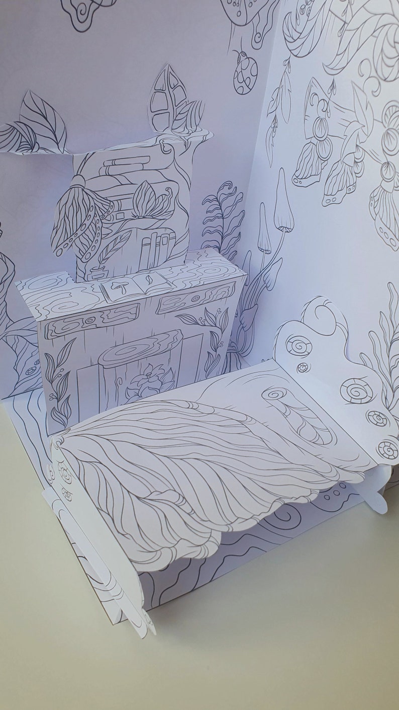 Fairy Paper House Pop-up Coloring Pages, 3d Paper House Model To, Color ...