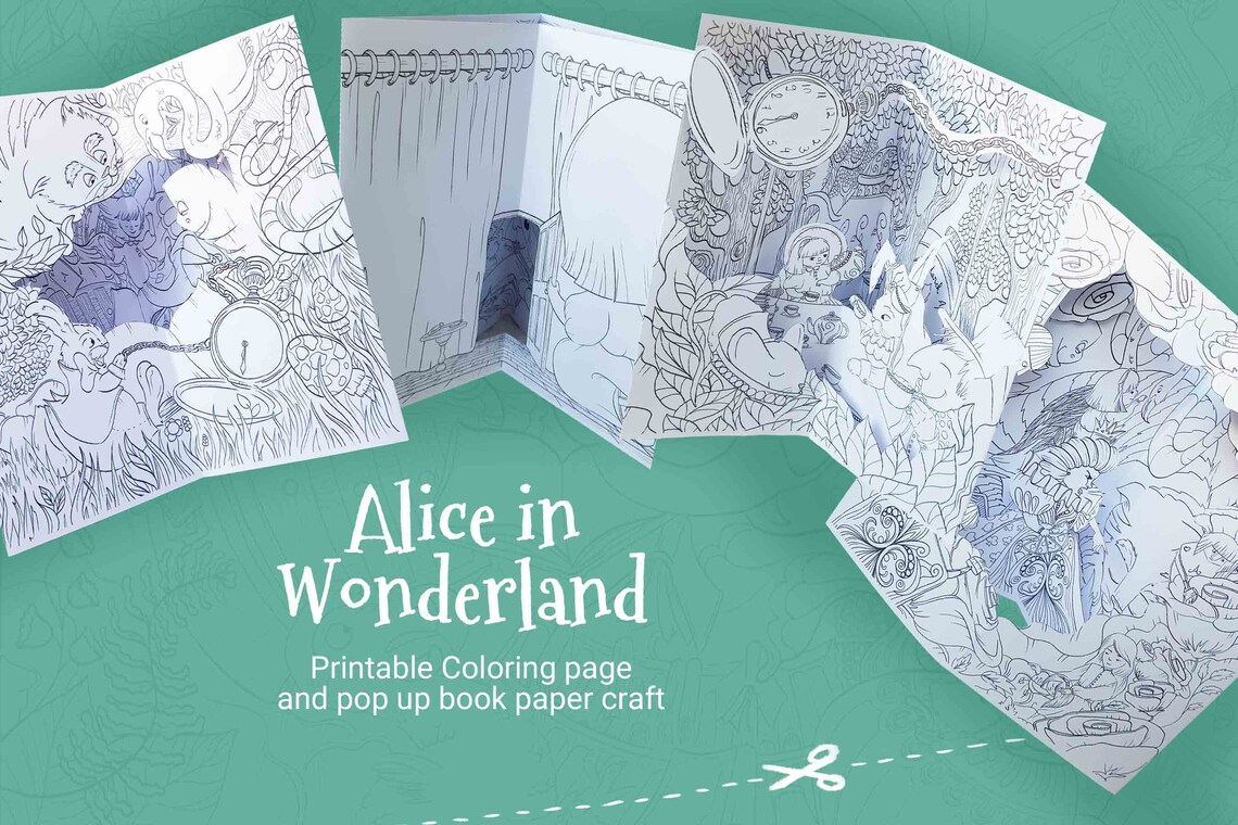 Alice in Wonderland Diy Pop up Book Project and Coloring Pages - Etsy