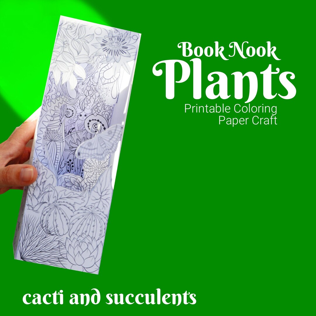 Succulent Plants Book Nook: Coloring Papercraft Template (digital ...
