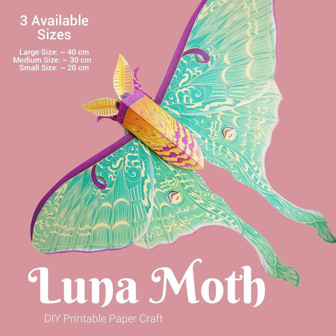 Luna Moth DIY Paper Craft Digital Download Template, 3D Moth Craft Kit ...