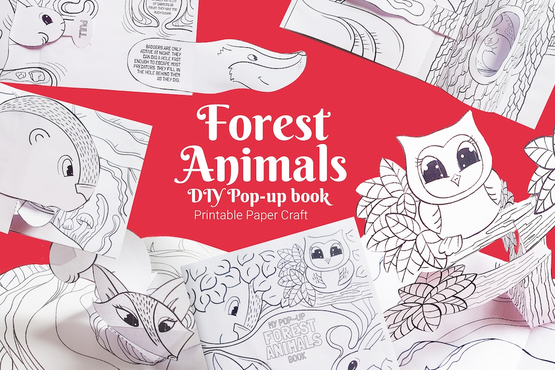 Woodland Animals 3D Coloring Pop up Book Kit (printable Template) - Etsy