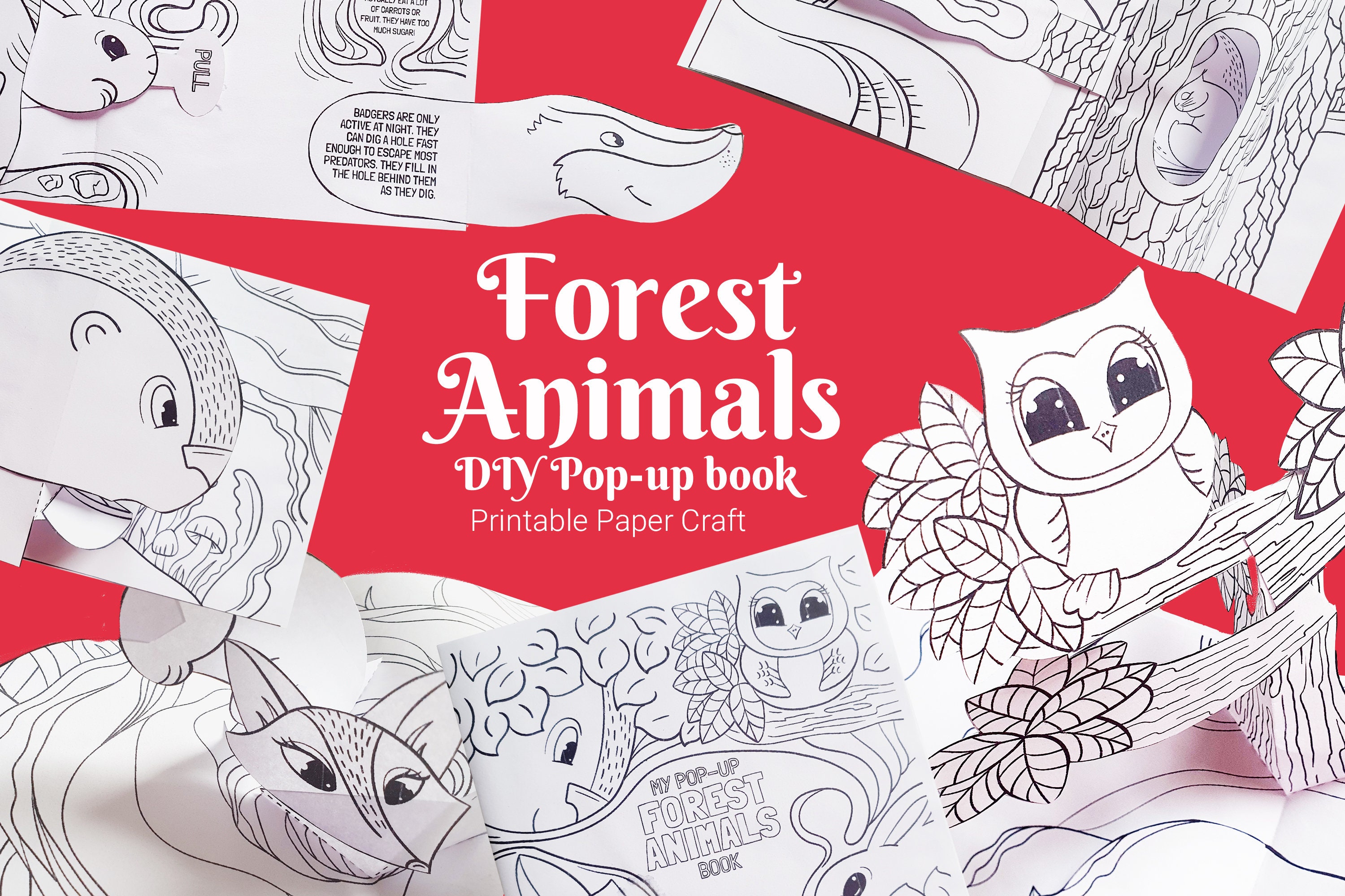 Woodland Animals 3d Coloring Pop up Book Making Kit for Kids, Printable ...