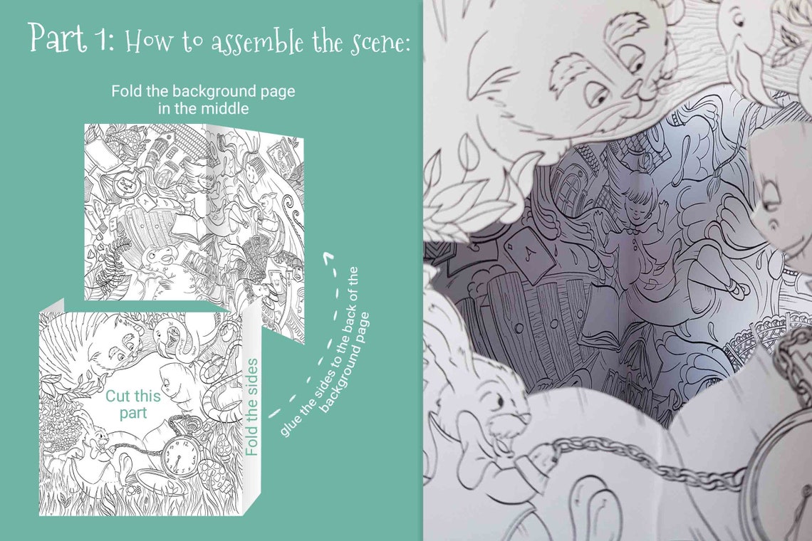 Alice in Wonderland Diy Pop up Book Project and Coloring Pages - Etsy
