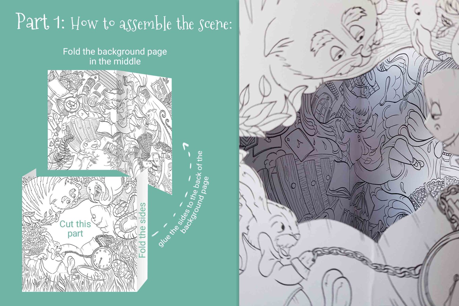 Alice in Wonderland Diy Pop up Book Project and Coloring Pages - Etsy