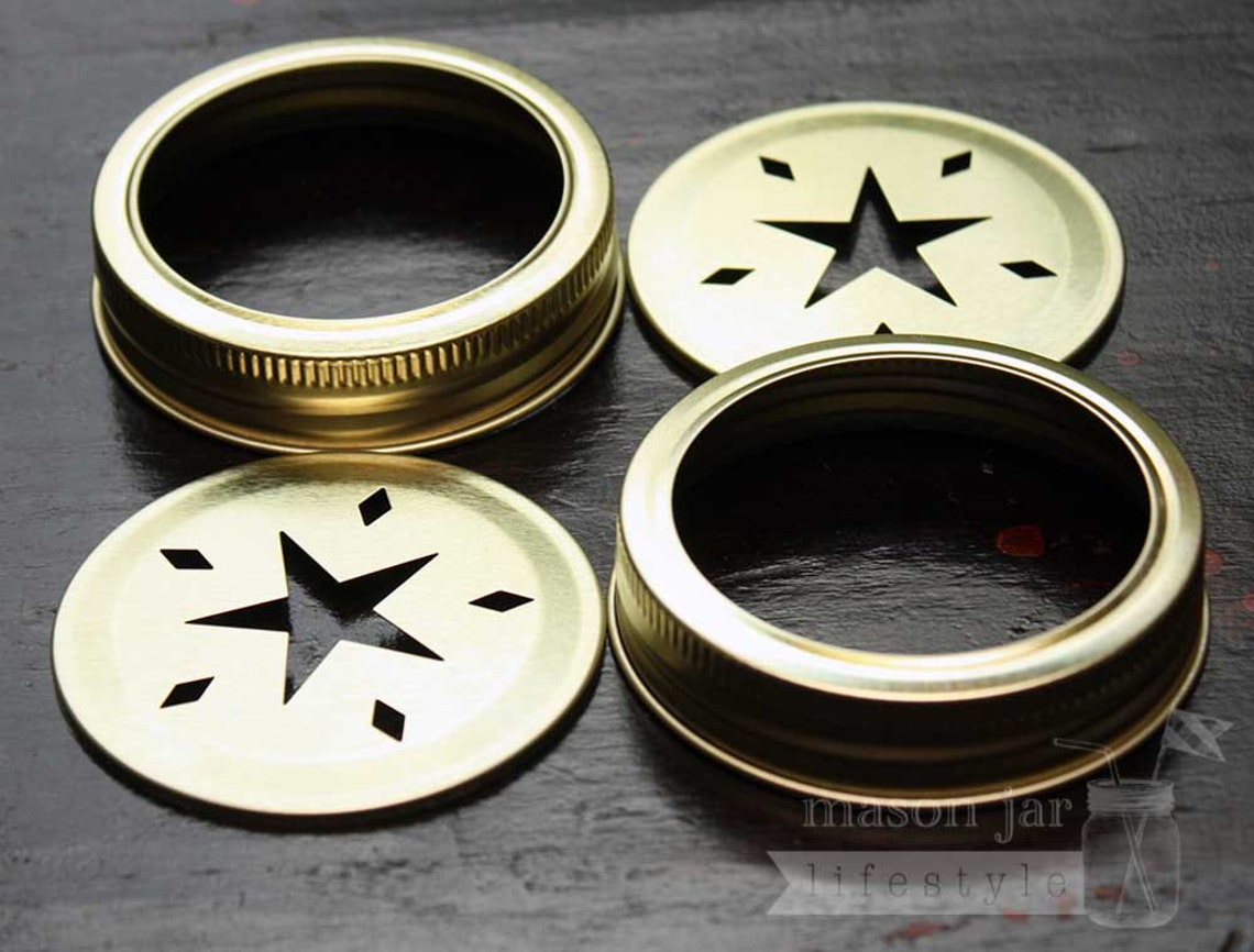 Gold Star Lid for Regular Mouth Mason Jars 4 pack Candles | Etsy