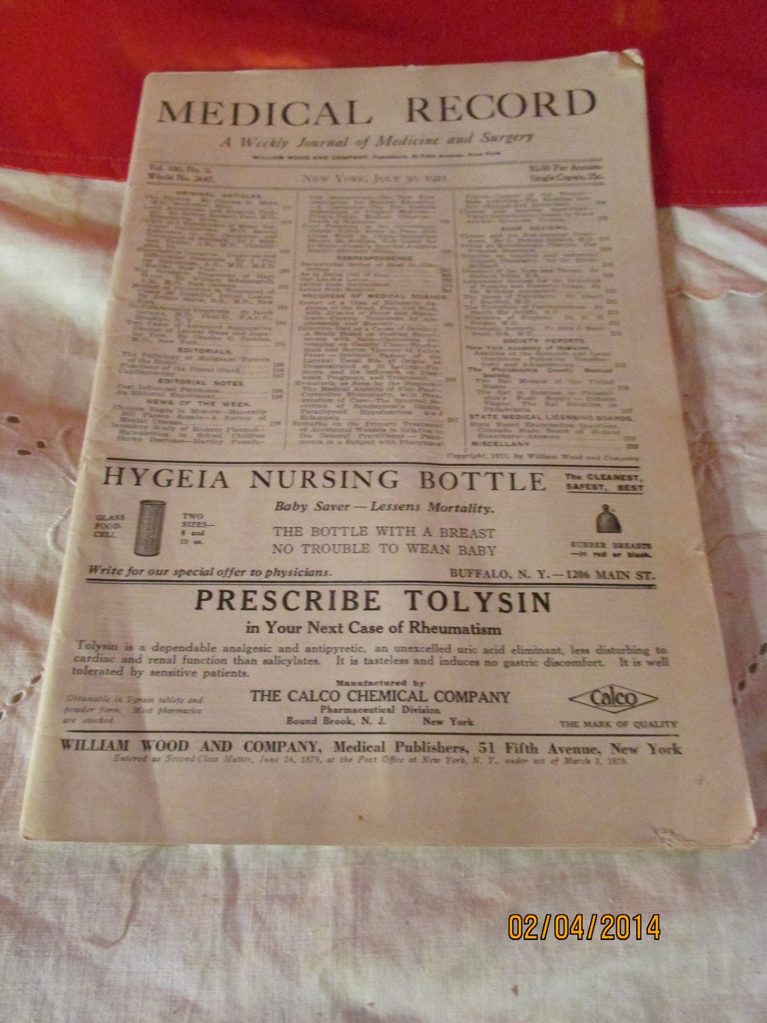 1921 Medical Record A Weekly Journal of Medicine & Surgery William Wood ...