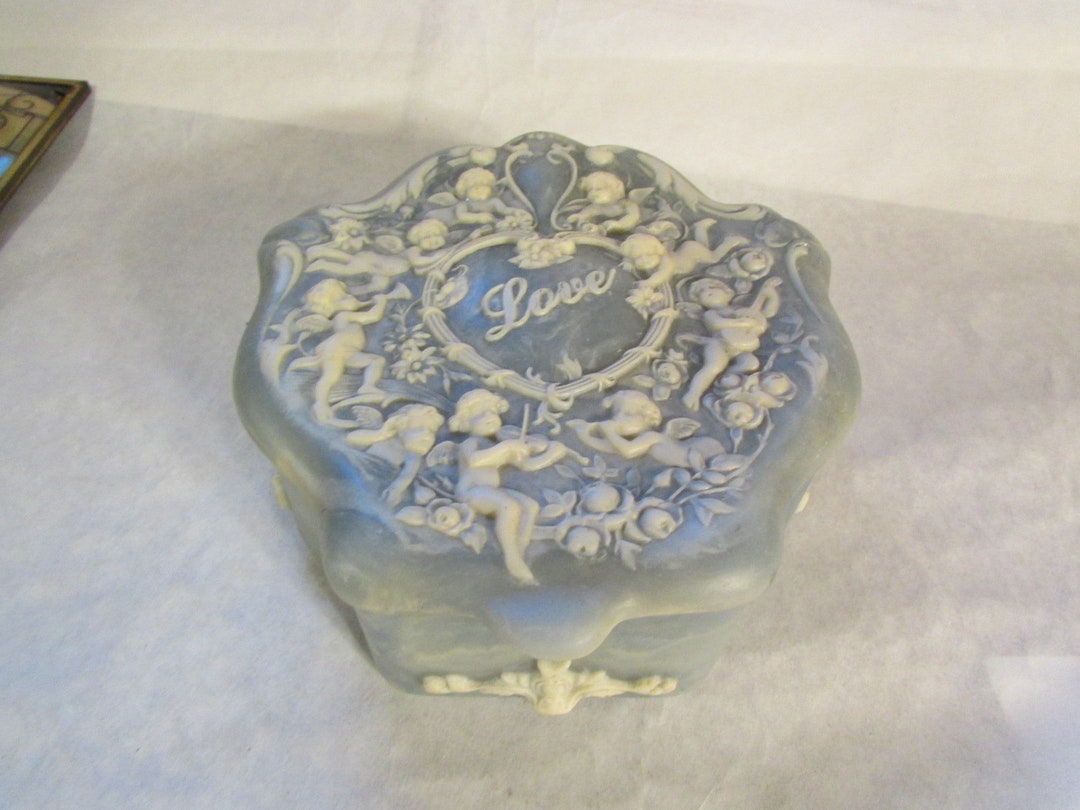 Vintage Incolay Stone Love Jewelry Box.. Cherub Angles Perfect for Your ...