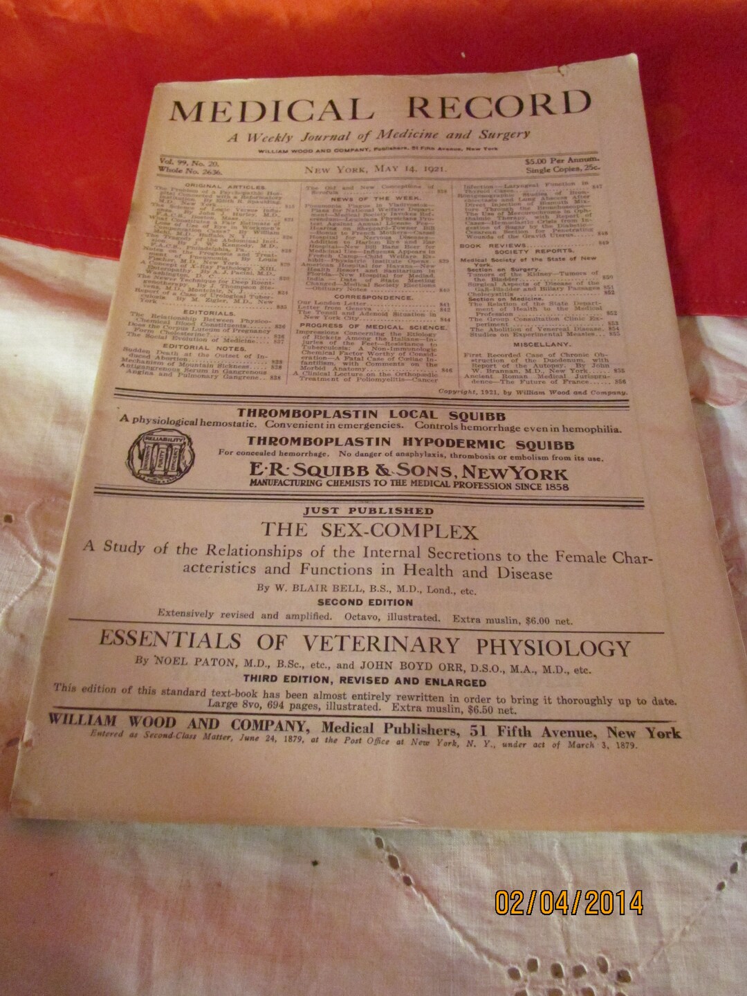 1921 Medical Record A Weekly Journal of Medicine & Surgery William Wood ...