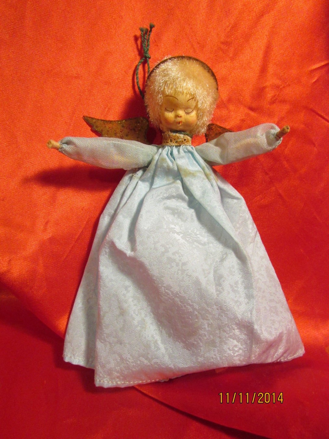Vintage Christmas Angel Ornament Wired Body Painted Face Wing Was ...