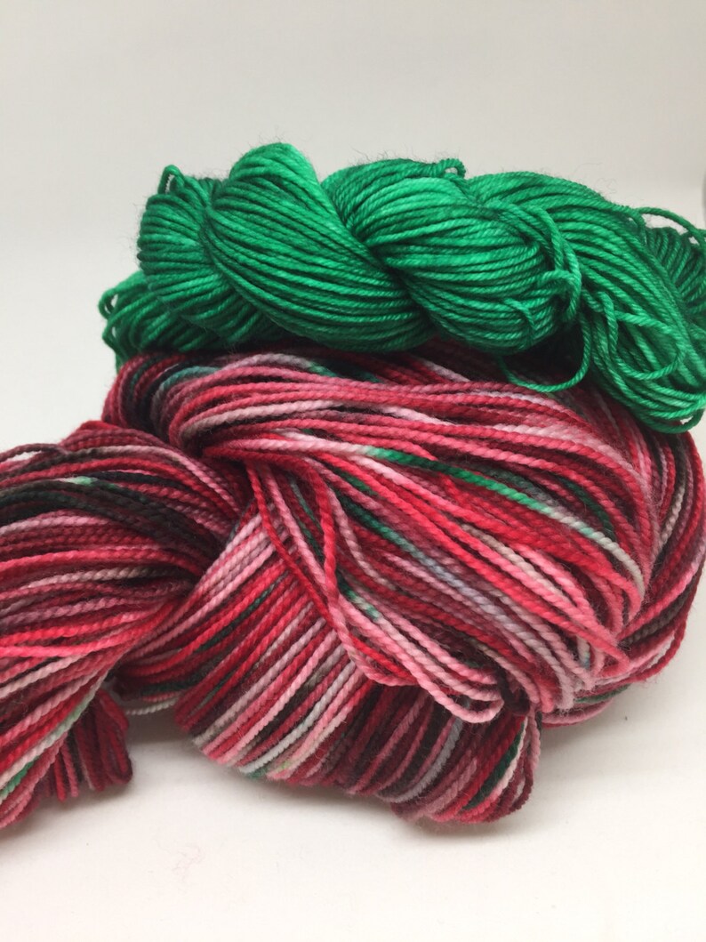 Christmas sock yarn variegated in red and green with | Etsy