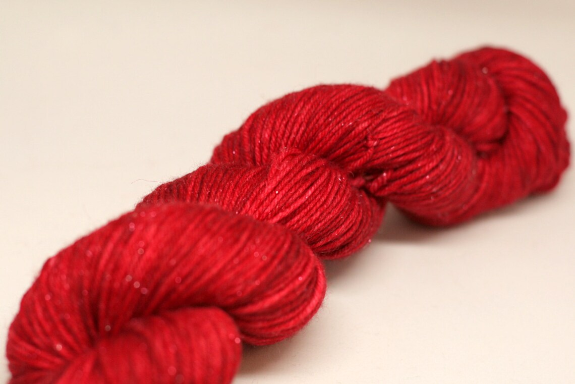 Hand dyed Red sparkle yarn in dk weight knitting yarn in | Etsy