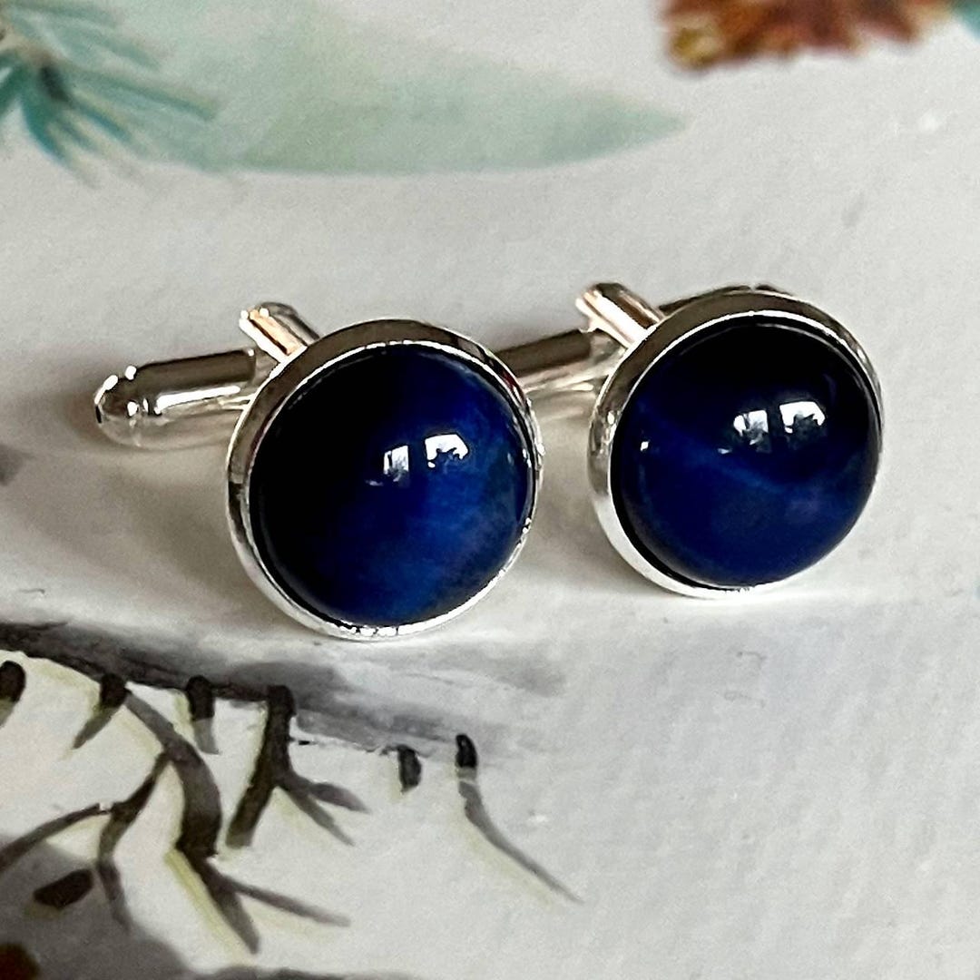 Blue Tigers Eye Cufflinks, Classic Cufflinks, Gemstone Cufflinks for ...