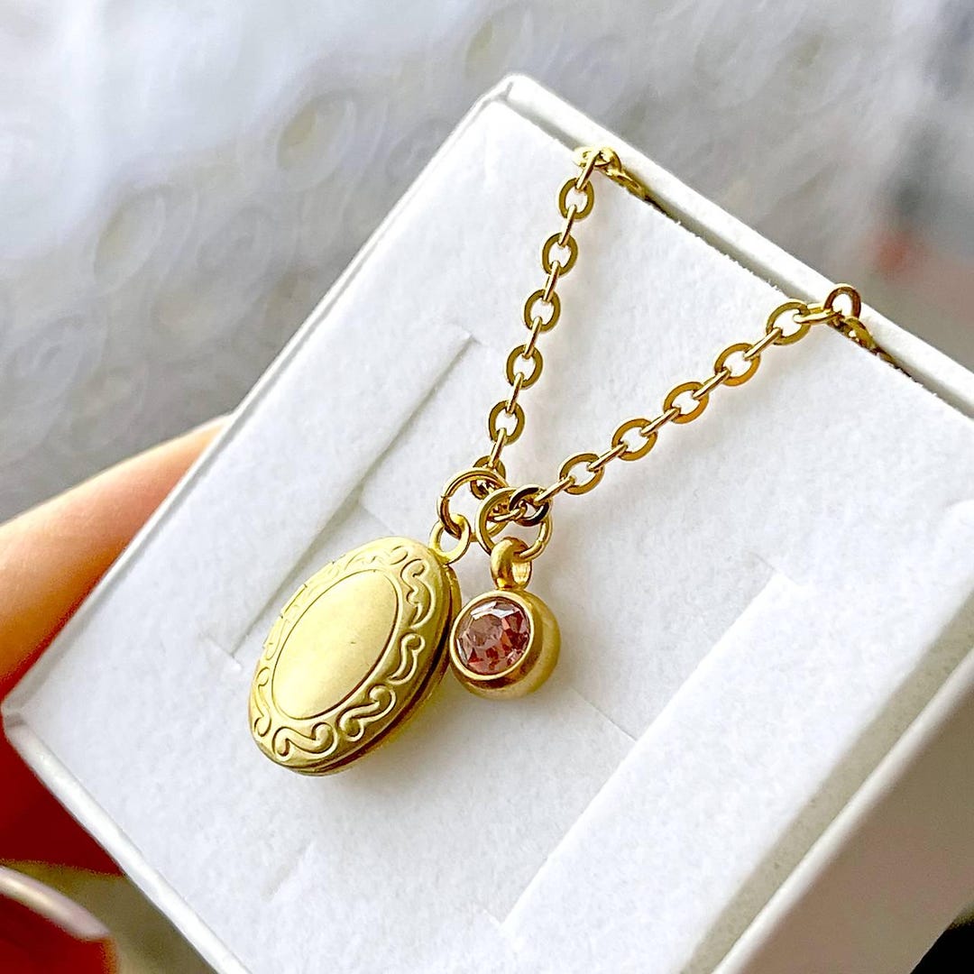 Mini Oval Locket With Zircon Pendant on a Chain Necklace, Pendant ...