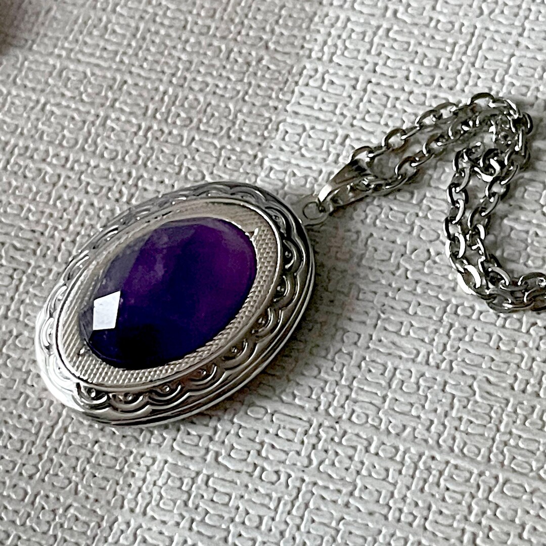 Antique Silver Amethyst Locket Necklace, Opening Medallion - Etsy