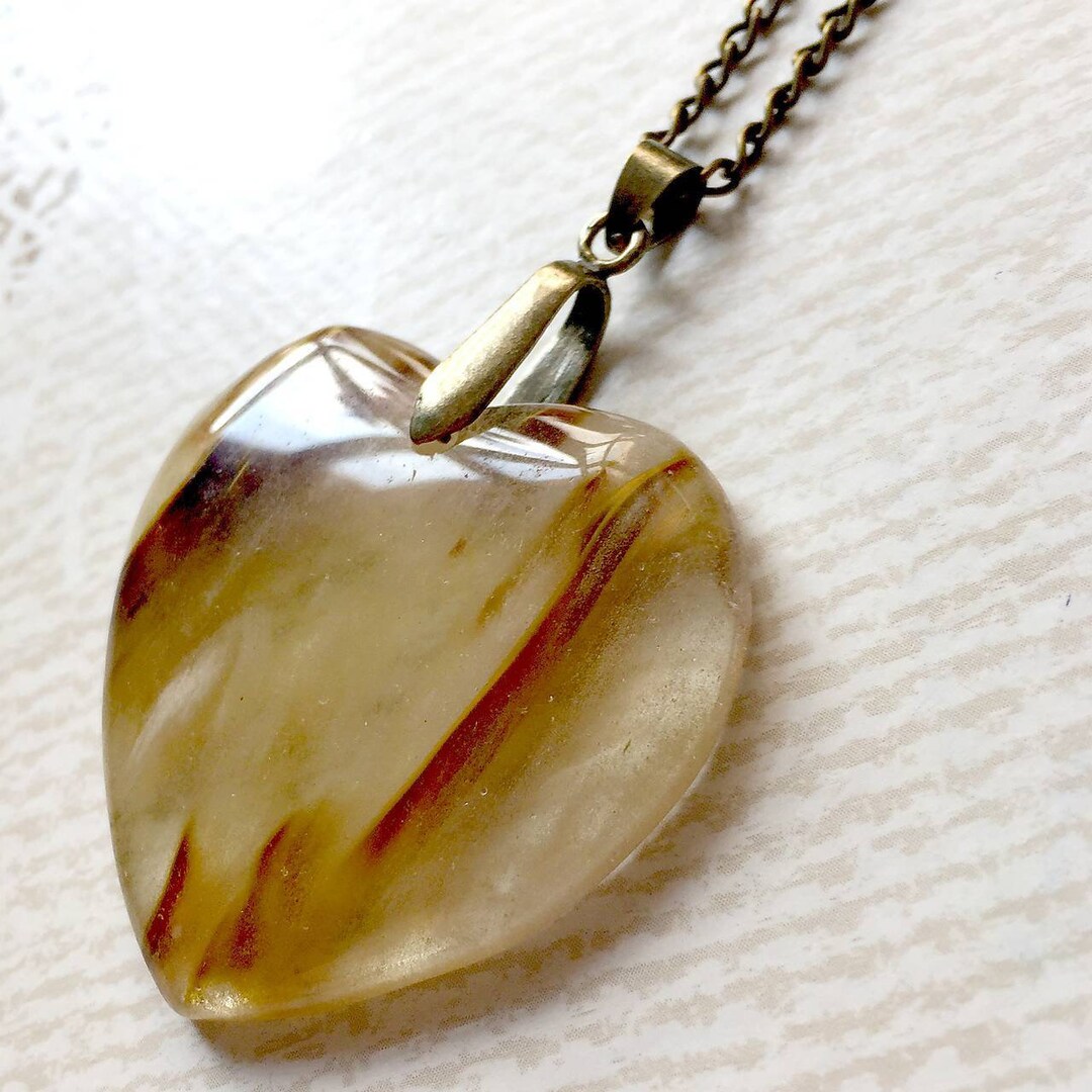 Cherry Quartz Heart Bronze Pendant, Gift for Her, Quartz Pendant ...