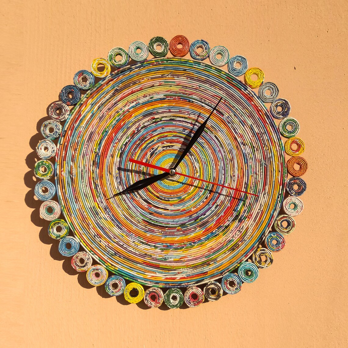 Large Rainbow Round Hand Made Paper Wall Clock No Ticking | Etsy