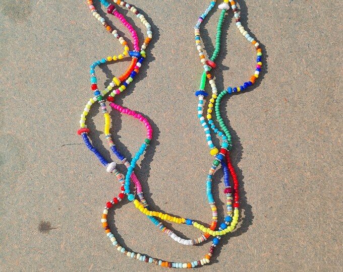 Multi Seed Beads Multi Rows Bohemian Necklace Multi Color Layered Short ...