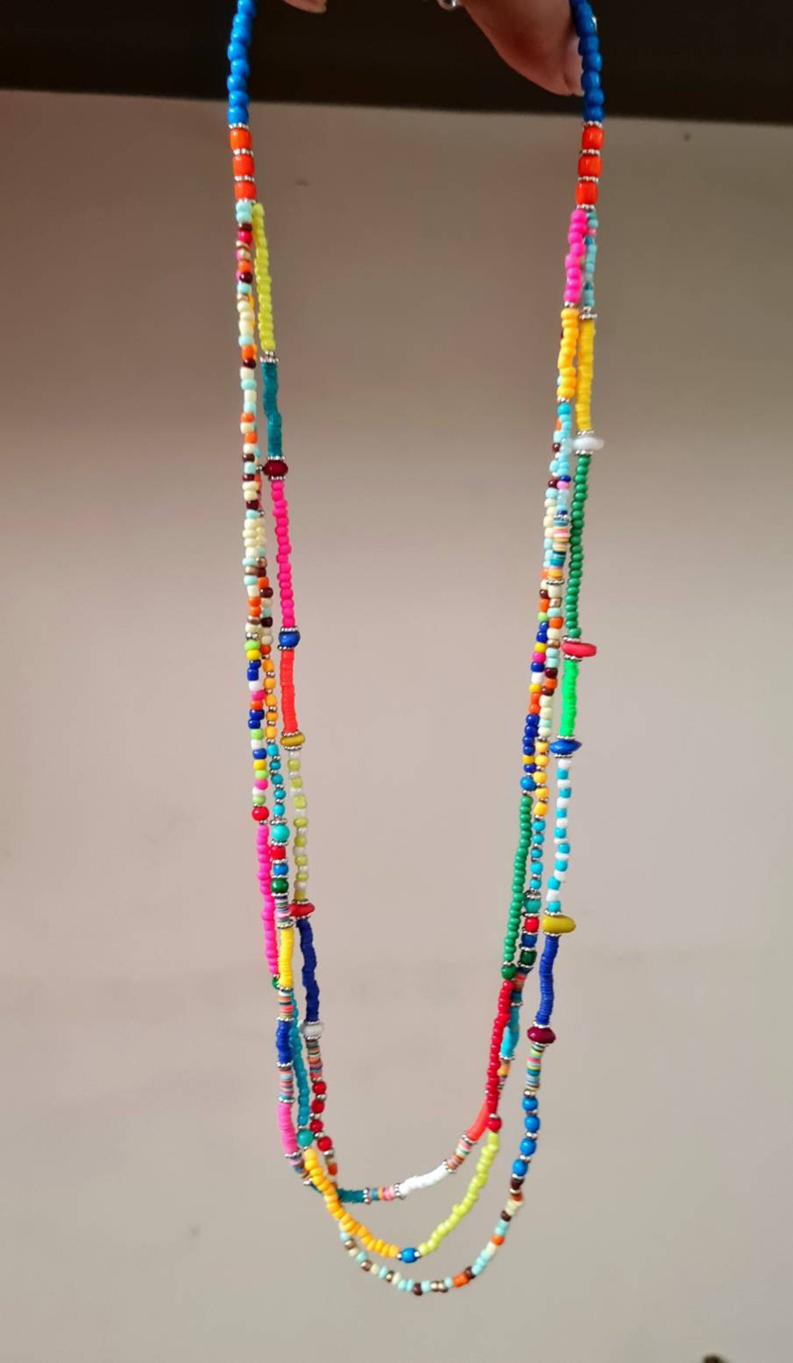 Multi Seed Beads Multi Rows Bohemian Necklace Multi Color Layered Short ...