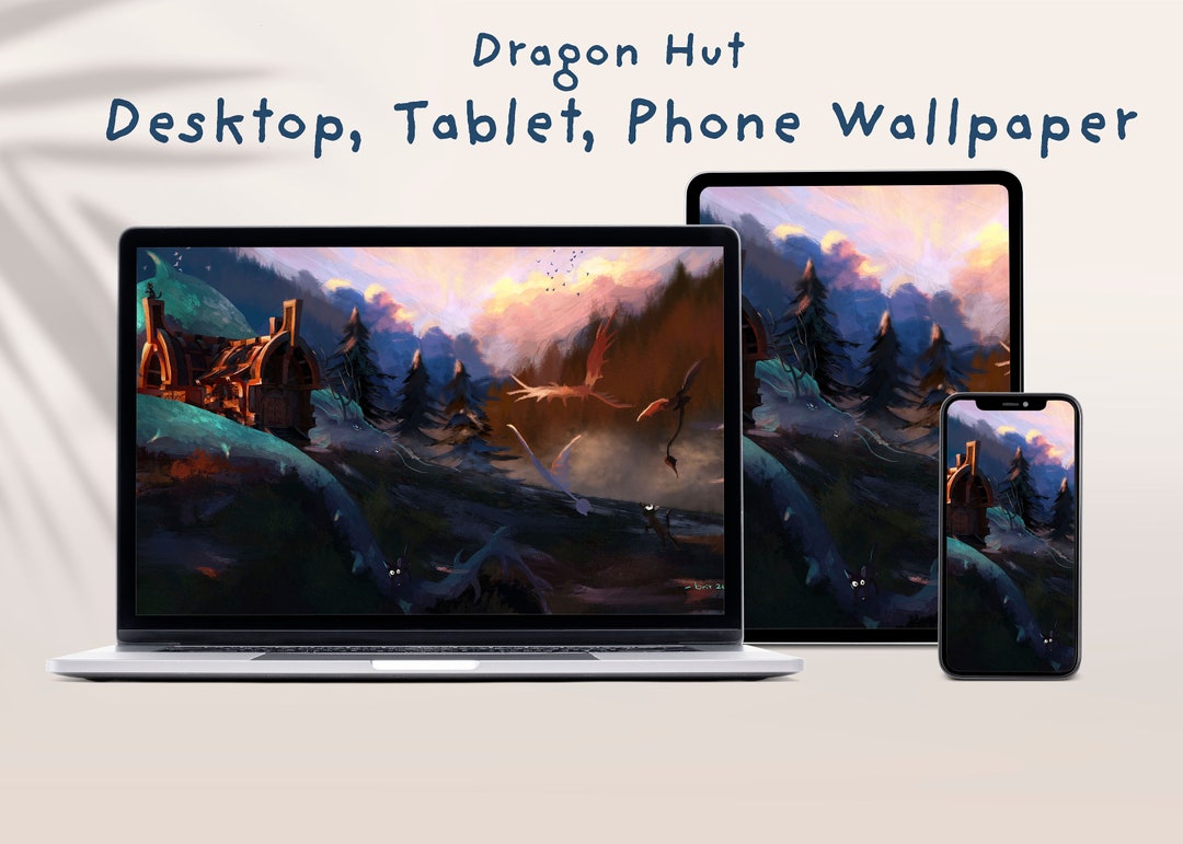Dragon Hut Desktop Wallpaper L Printable Landscape Wall Art - Etsy