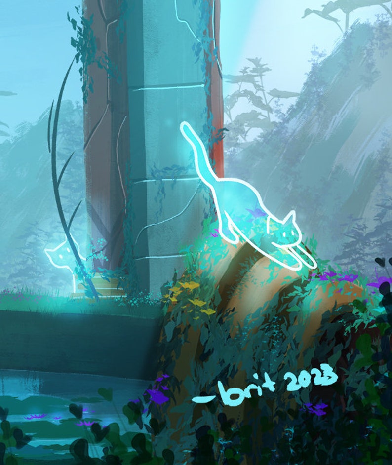Cat Spirit Temple Original Art Print L Landscape Wall Art - Etsy