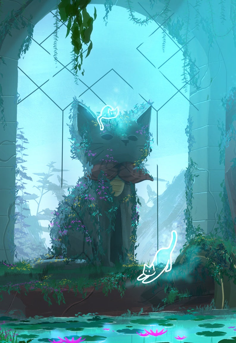 Cat Spirit Temple Original Art Print L Landscape Wall Art - Etsy