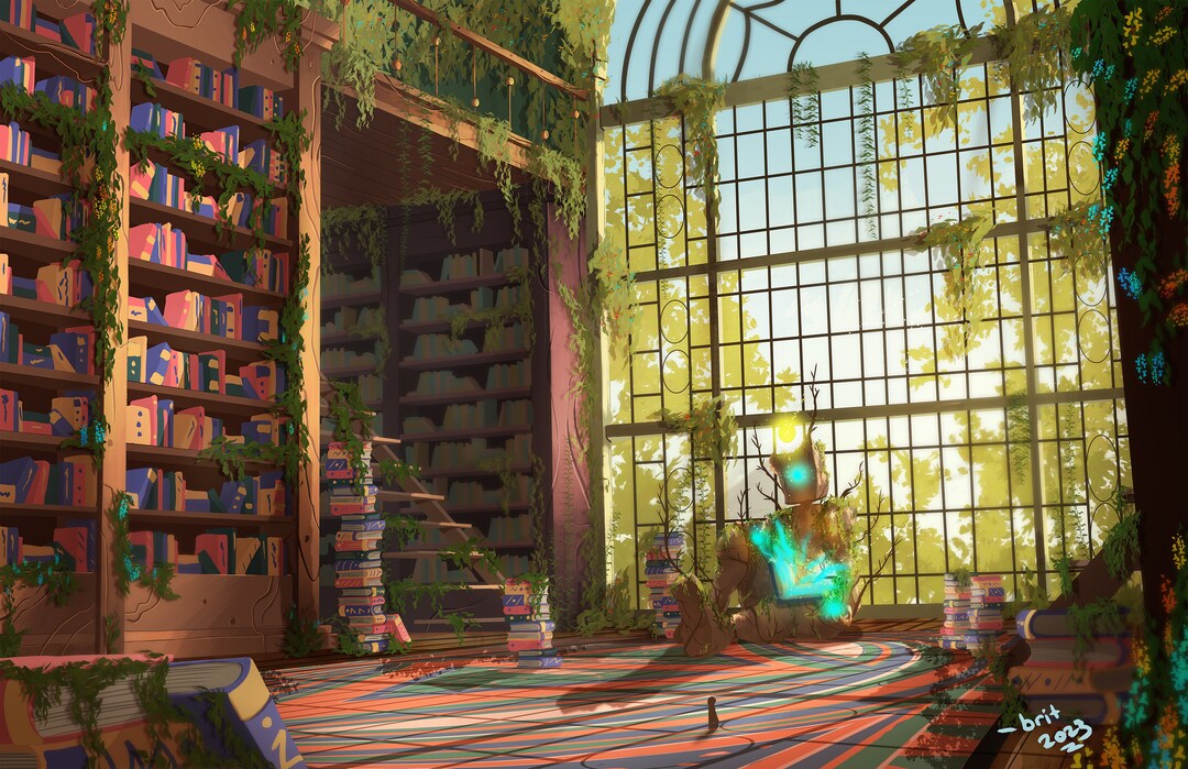 Library Guardian Original Art Print L Landscape Wall Art - Etsy