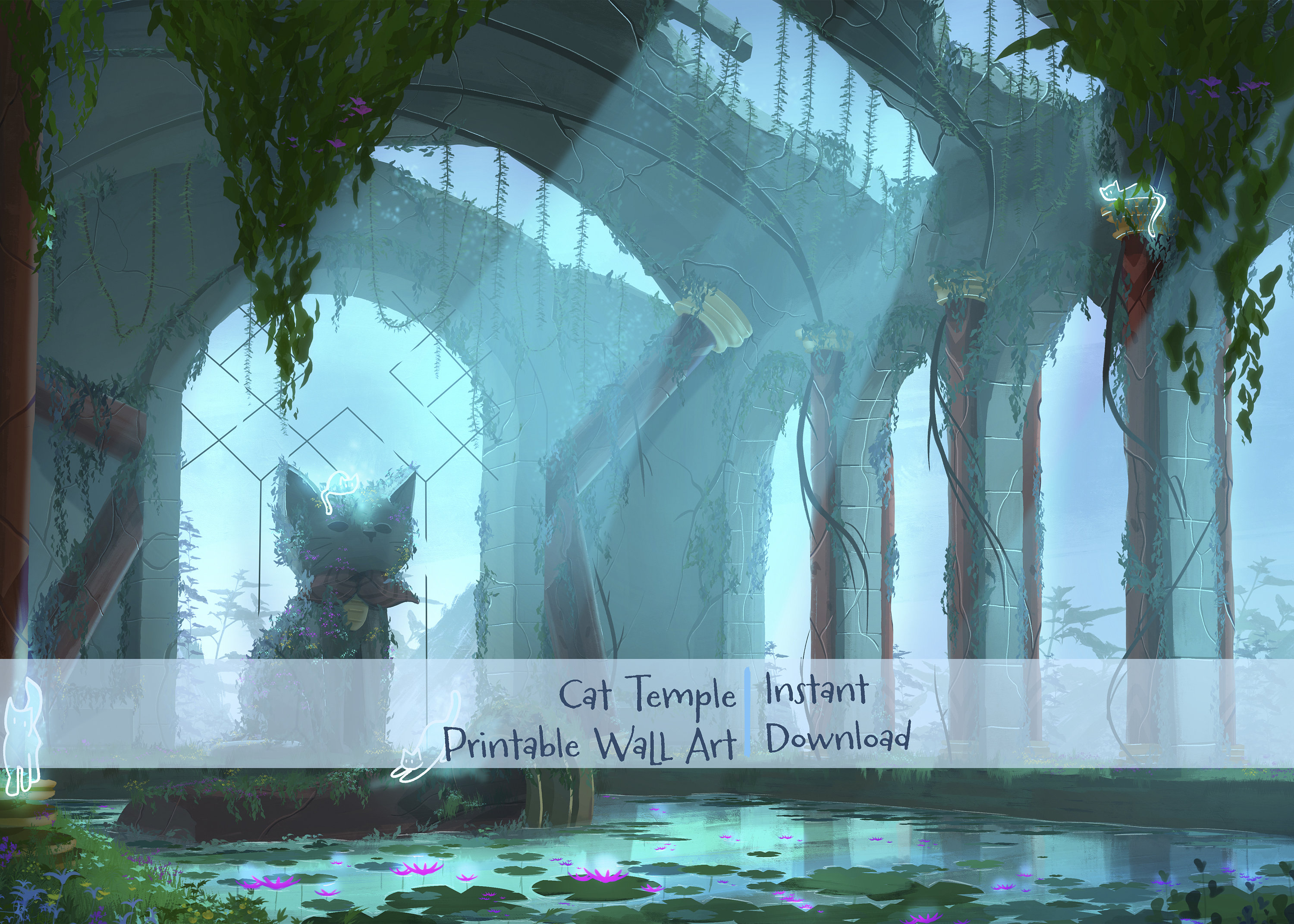 Cat Temple Desktop Wallpaper L Printable Landscape Wall Art instant ...