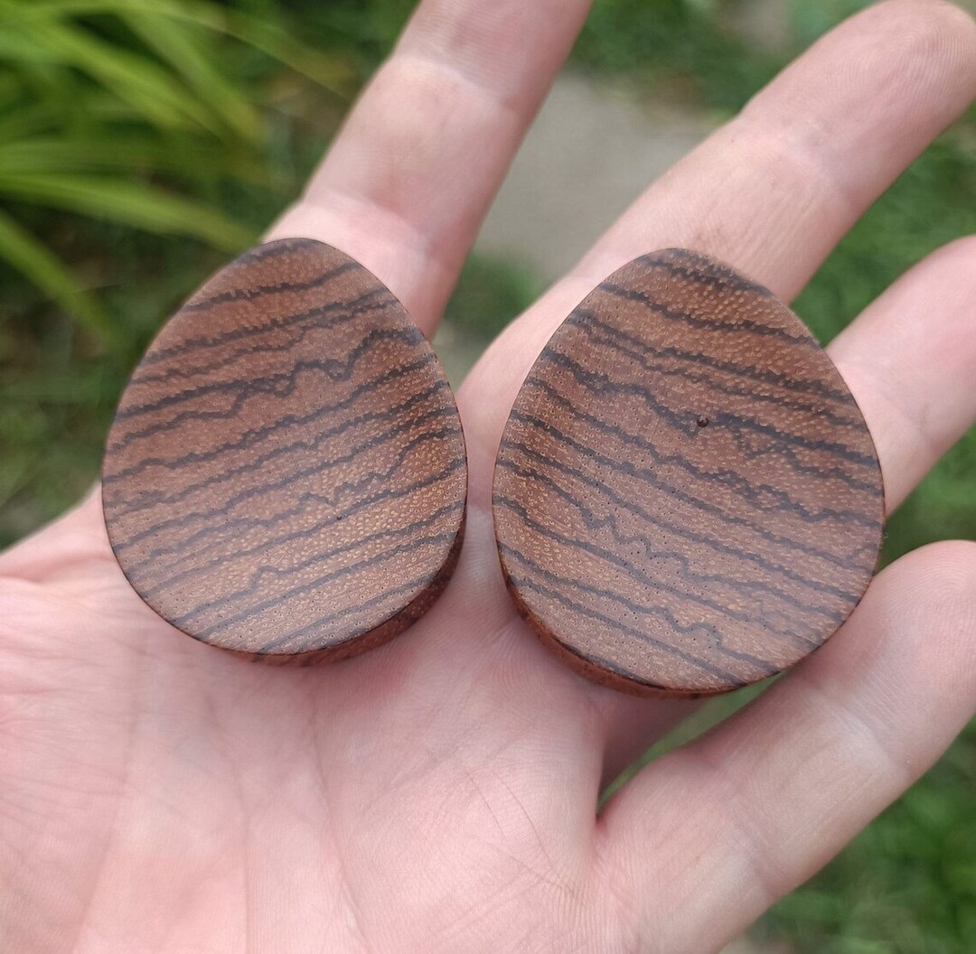 Zebra Wood Concave Teardrop Ear Plugs Organic Wooden Handmade Unique ...