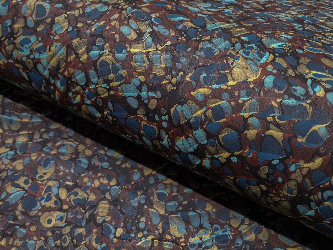 Marbled Paper: Moiré Blue, Red & Gold by Papiers Prina - Etsy